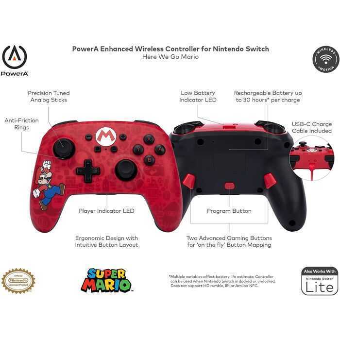 PowerA Enhanced Wireless Game Controller Red Here We Go Mario Oyun ...